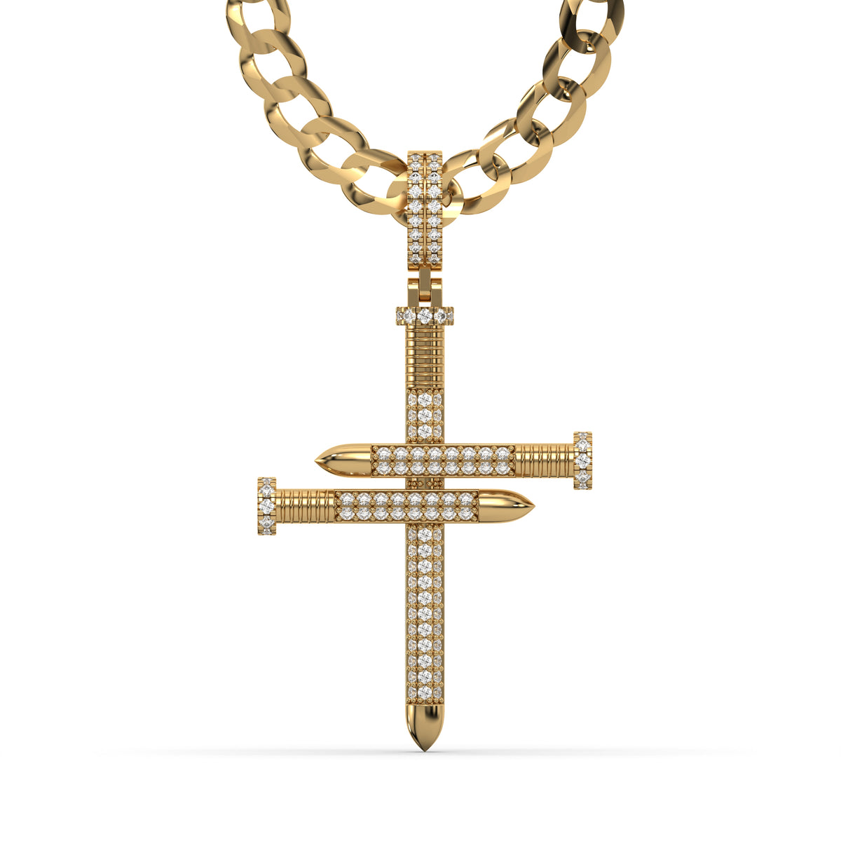 Men's VVS Lab Diamond Customizable Yellow Nail Gold Cross Necklace Pen