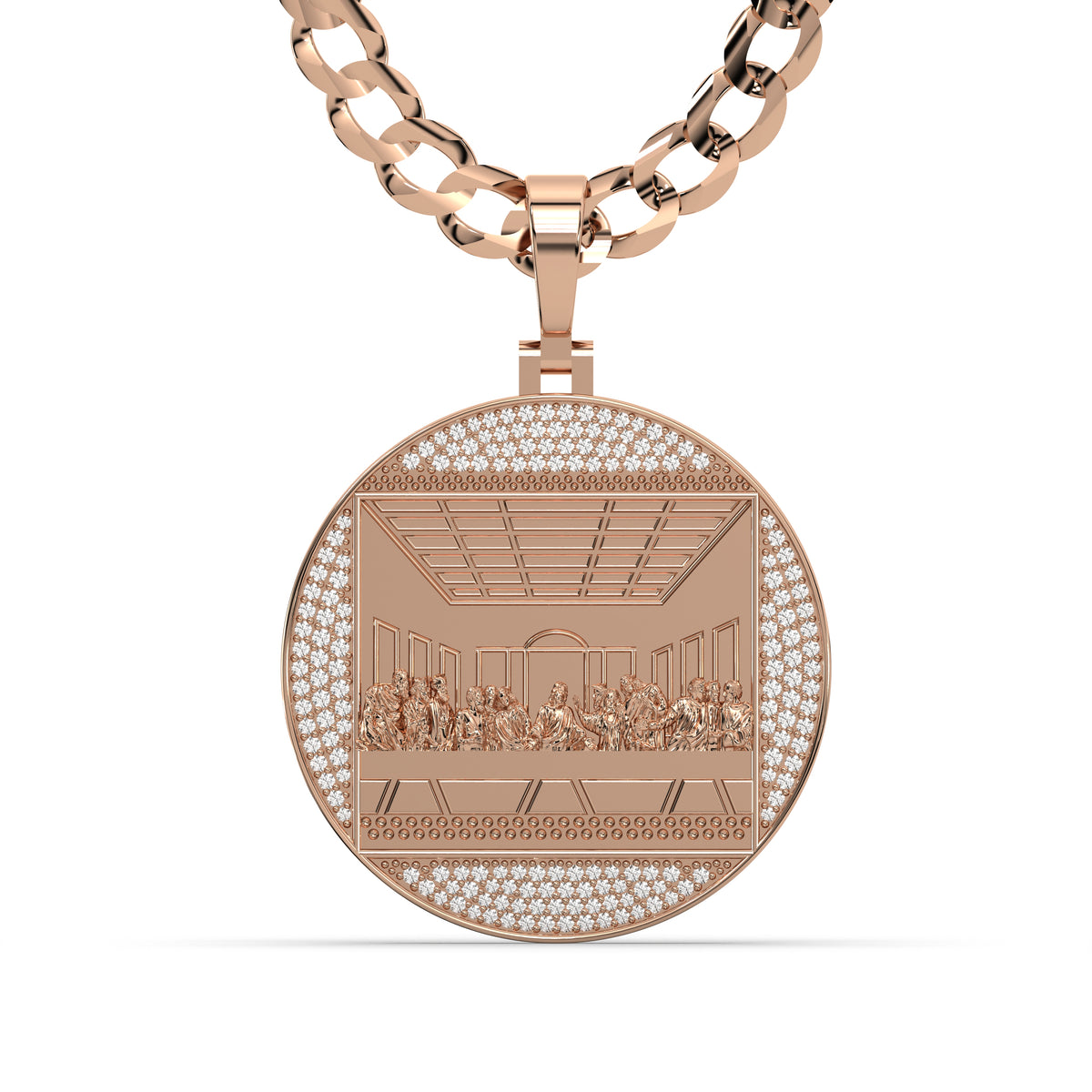 Men's VVS Lab Diamond Customizable Rose Gold Last Supper Necklace Pend