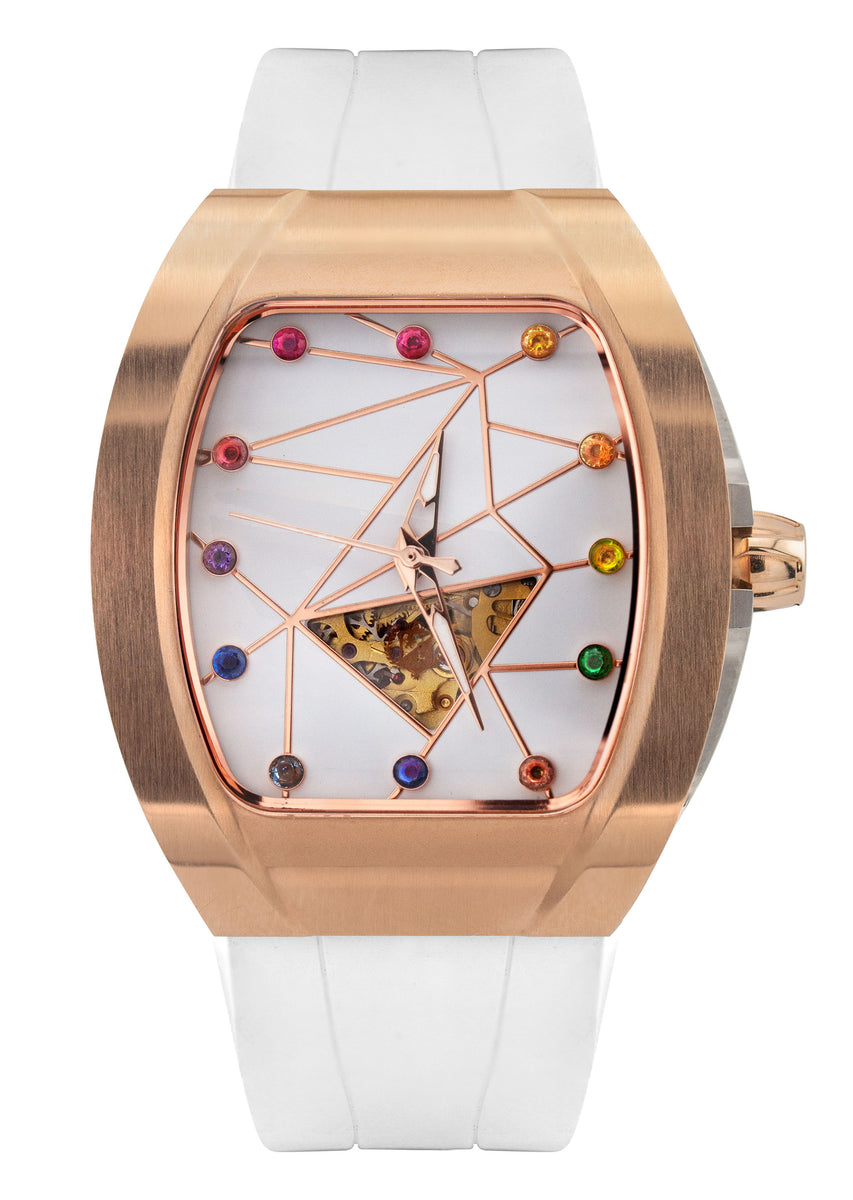 Frost NYC Womens Watch - Automatic White Dial Sapphire Skeleton Rose G