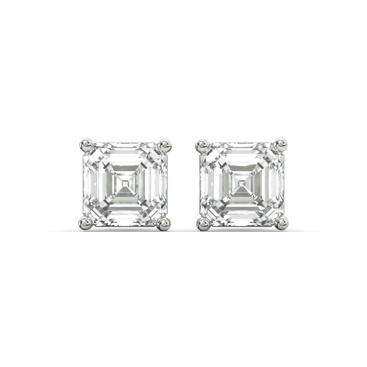 Men's Jewelry- Male VVS Lab Diamond Asher Cut Stud Earrings | 14K Whit