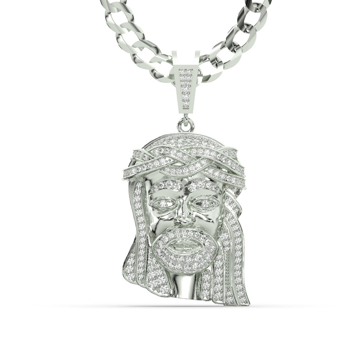 Men's White Gold VVS Lab Grown Diamond Customizable Jesus Necklace Pen