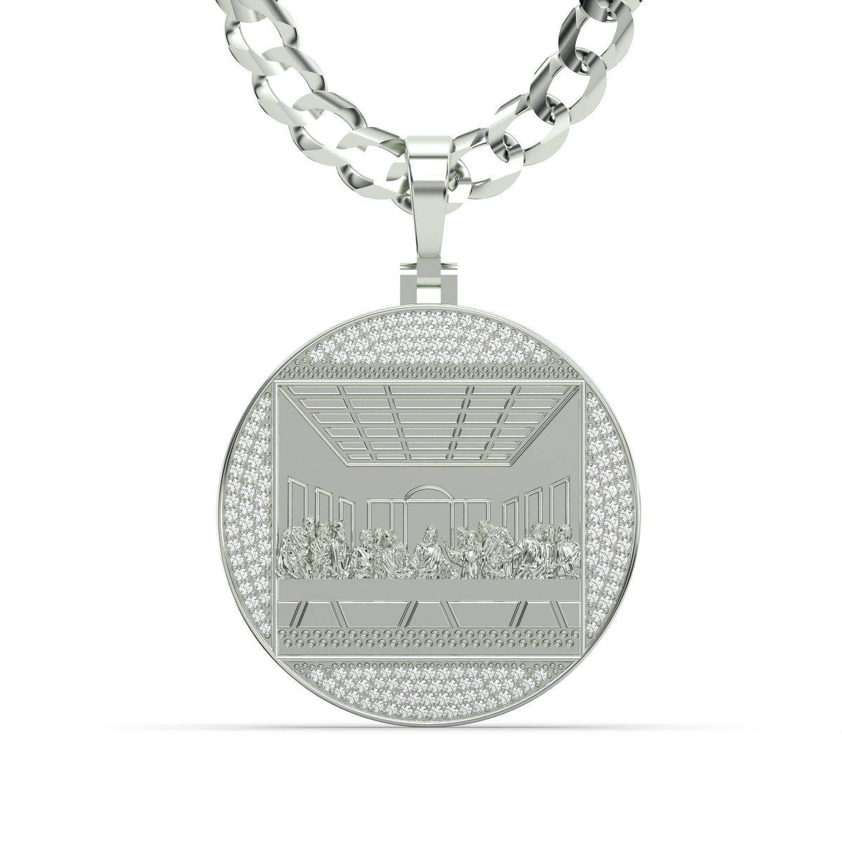 Men's VVS Lab Diamond Customizable White Gold Last Supper Necklace Pen