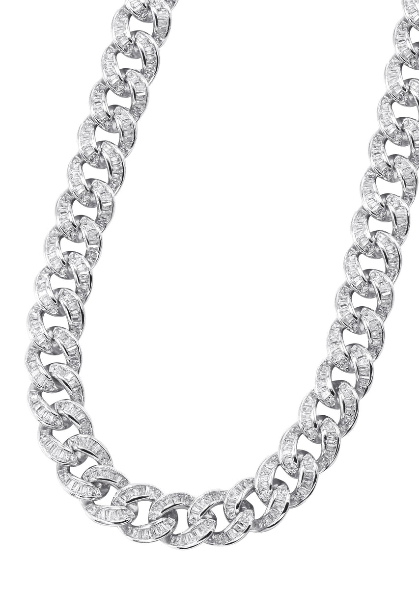 Silver Chain - Baguette Iced Out Miami Cuban Link Chain