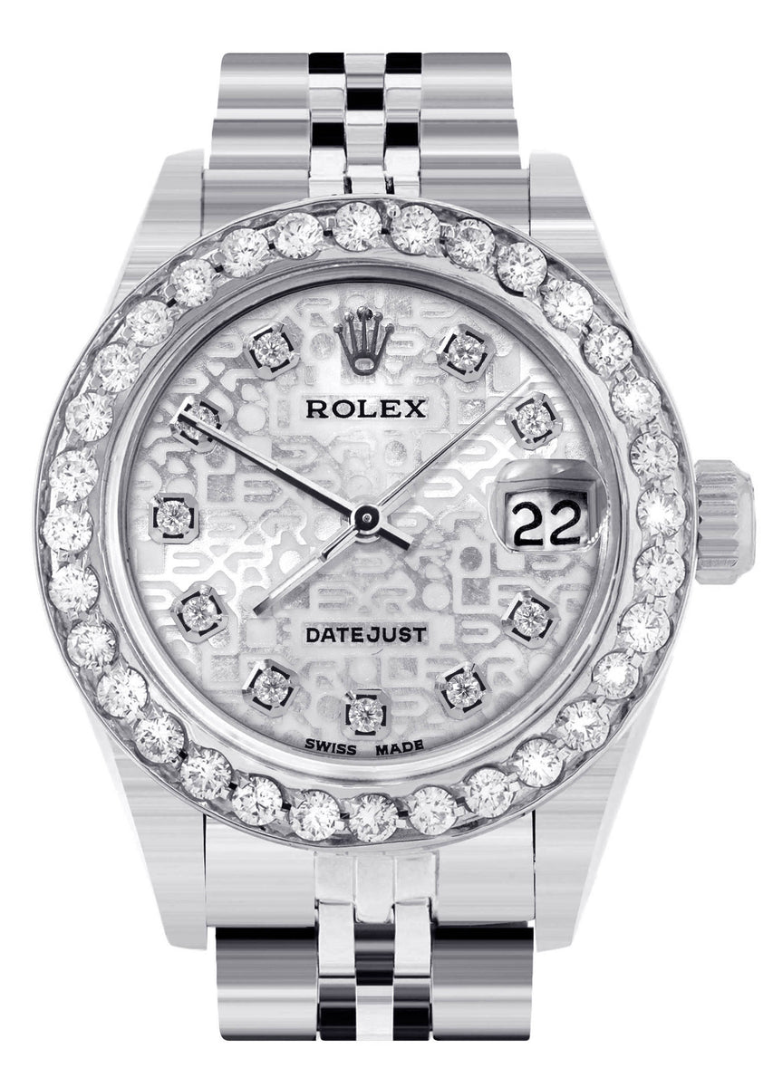 Womens Diamond Rolex Watch | 1 Carat Bezel | 26Mm | Texture Diamond Di ...