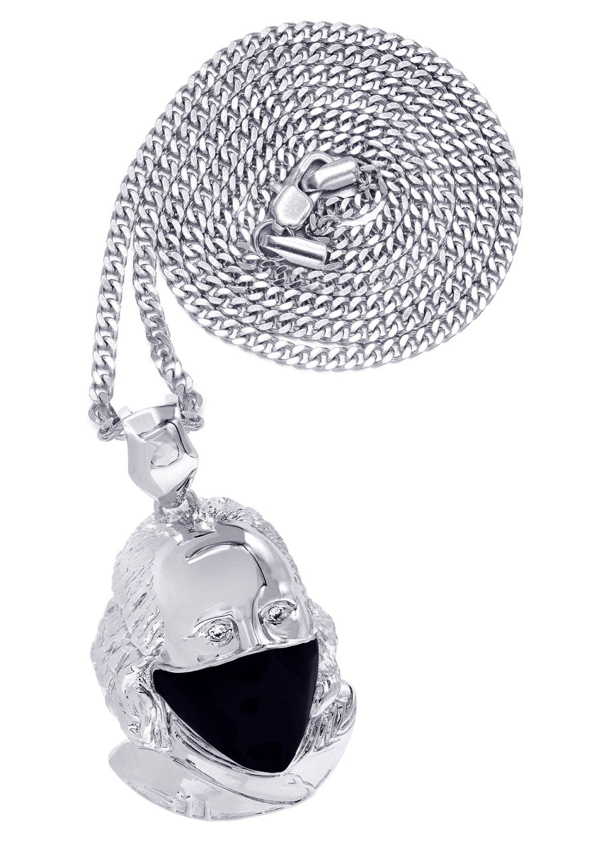 White Gold Plated Cuban Link Chain & Masked Benjamin Franklin Pendant