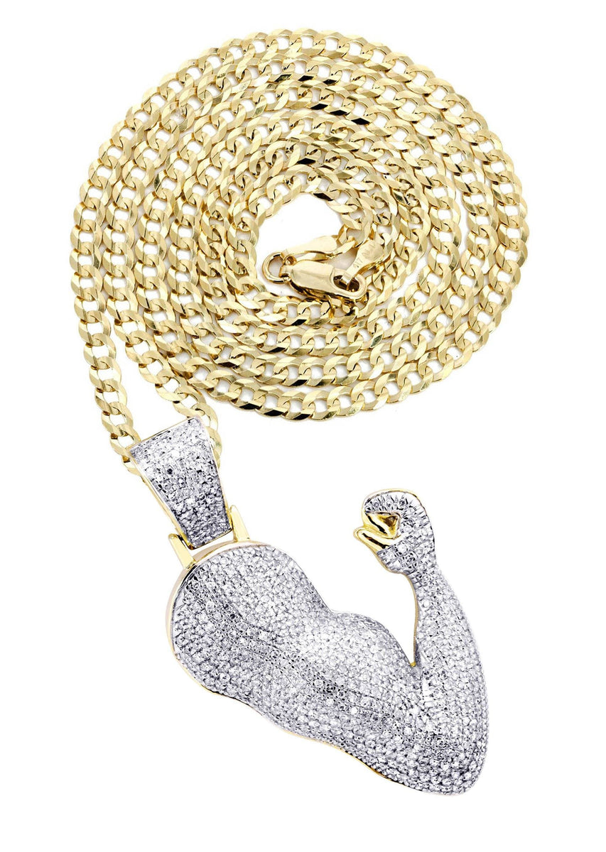 10K Yellow Gold Muscle Arm Diamond Necklace | 0.97 Carats
