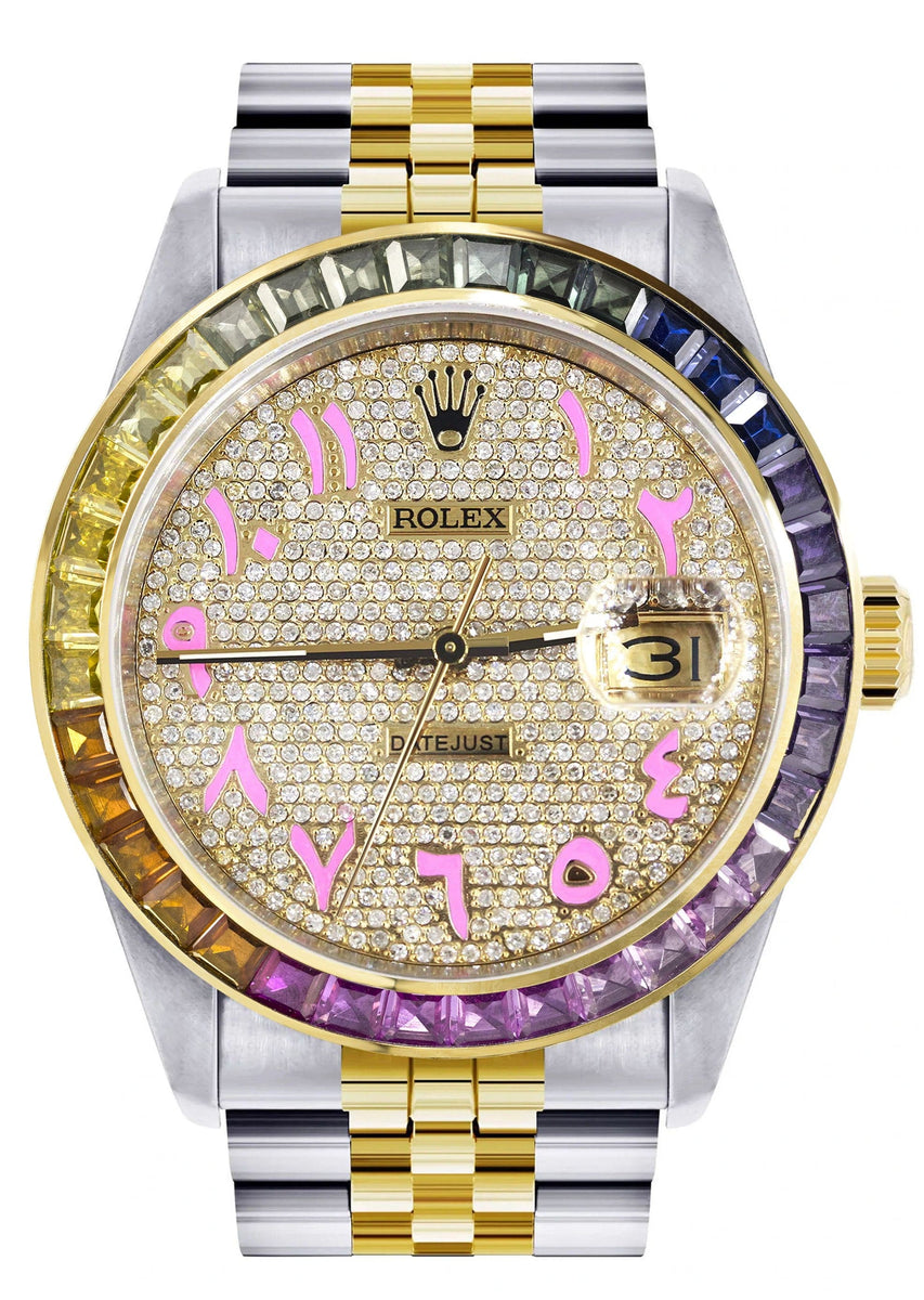 Diamond Gold Rolex Watch For Men 16233 | 36Mm | Rainbow Sapphire Bezel