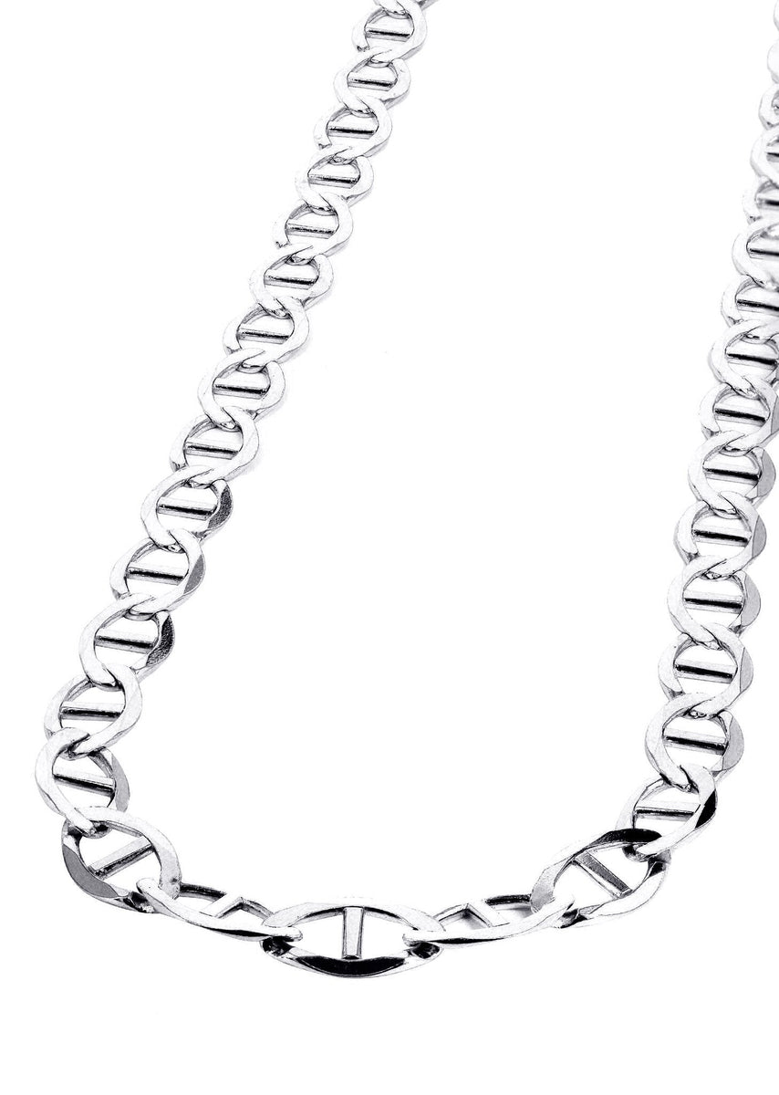 White Gold Chain - Womens Solid Mariner Chain 10K/14K Gold